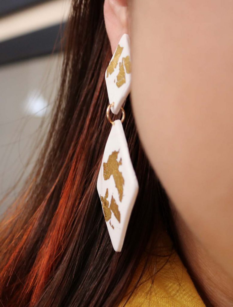 Clay Earrings, White Sparkle Rectangle Dangle | Creative Chicks